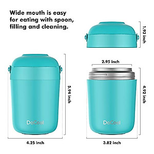 DaCool Insulated Lunch Container Kids Food Thermos 16 oz with Handle Leakproof Vacuum Stainless Steel Keep Food Warm Container to Keep Lunch Hot Food Jar Bento for Girls Boys School Picnic Cyan-Blue
