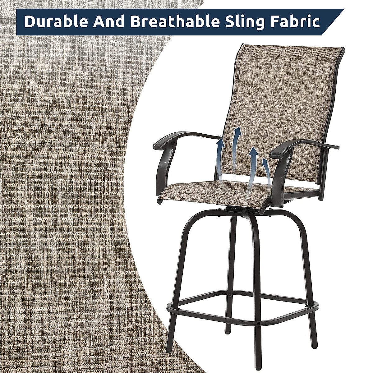 UDPATIO Patio Swivel Bar Stools Chair of 2, Outdoor Bar Height Set, All Weather High Back and Armrest Patio Stools & Bar Chairs for Backyard, Lawn Garden, Balcony and Pool, Brown