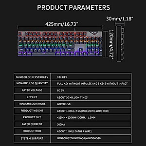 Qksky 104 Key USB Wired RGB Backlight Mechanical Gaming Keyboard Scientific Key Layout Green Axis Anti-Ghosting Keyboard 104 Key Gaming Keyboard