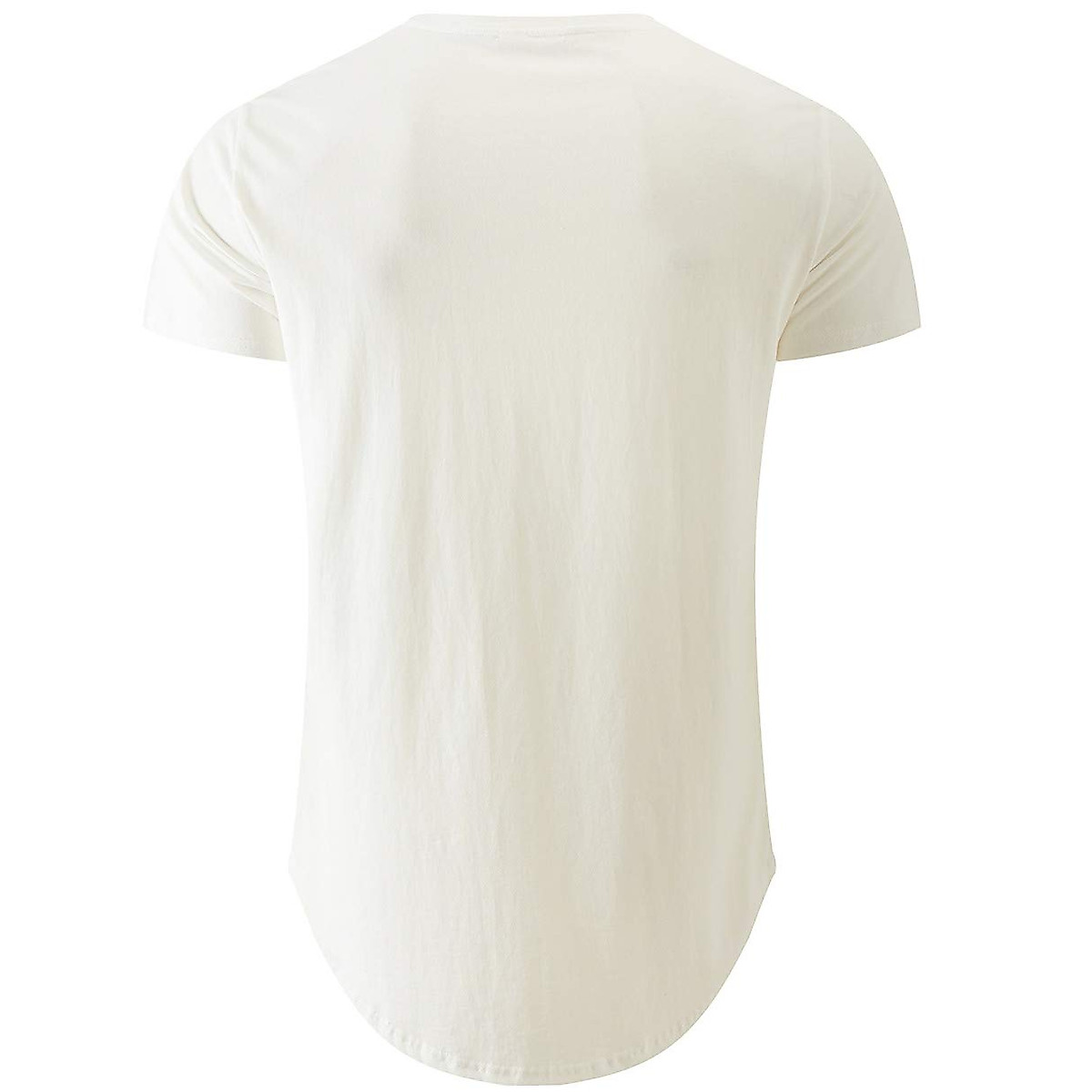 KLIEGOU Mens 100% Cotton Hipster Hip Hop Longline Crewneck T-Shirt White XL(66)