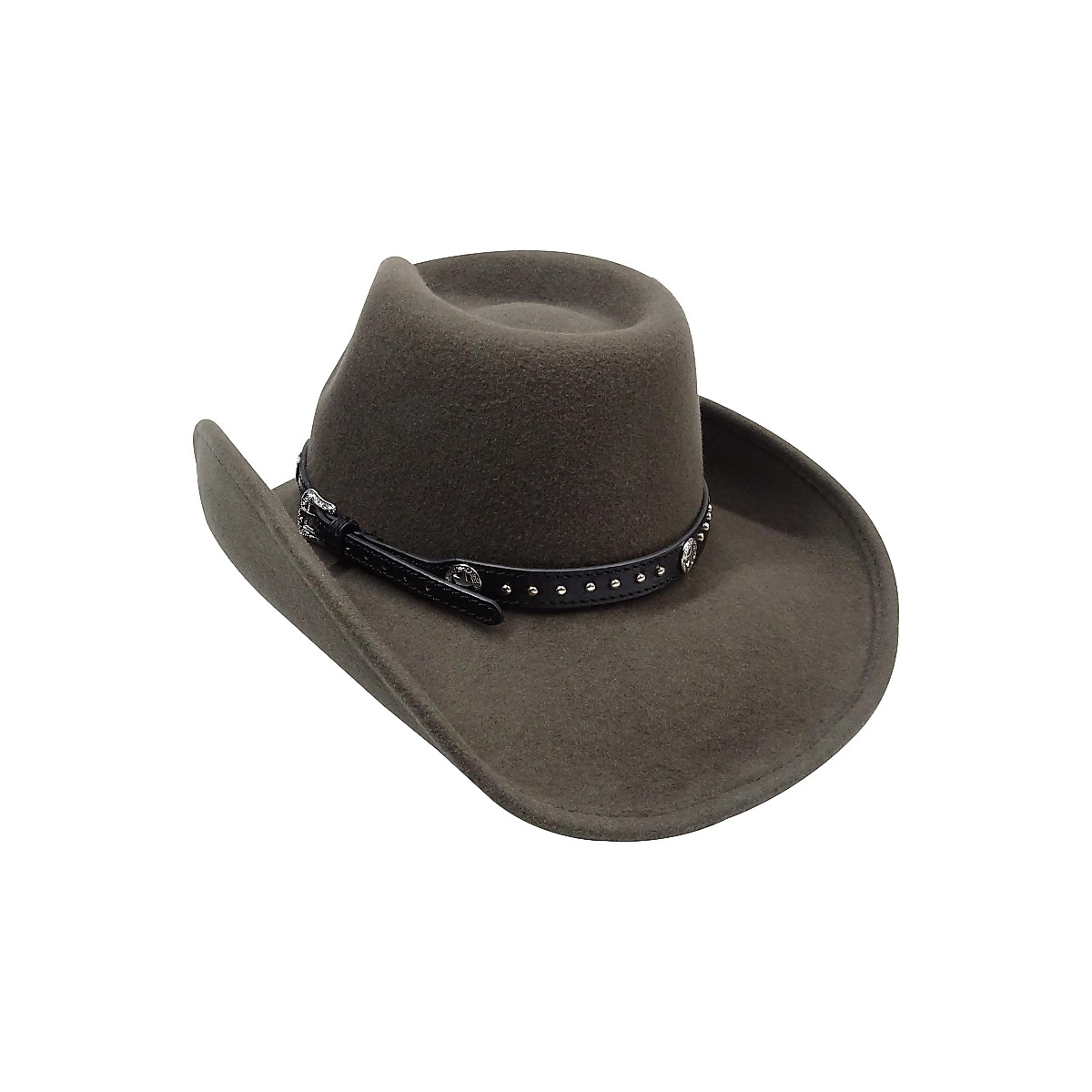 Western Hat Band for Cowboy Hats by Silver Canyon, Black Leather with Silver Star Concho and Studs