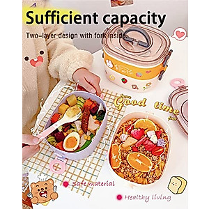 Paidideng Kawaii Bento Box Bento Lunch Box with Lunch Bag,Tableware,Biscuit bags,2 Layers Stacked Leakproof Cute Lunch Box,for Travel,Office,Gym. (purple)