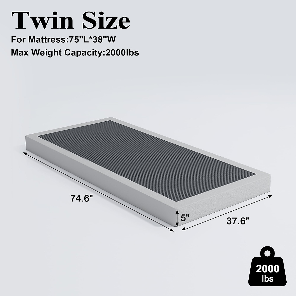 Vehowy 5 Inch Box Spring for Twin Bed,Twin Size Box Spring Only,Heavy Duty Mattress Foundation,Metal Bed Base,Non-Slip,Easy Assembly