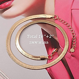 NUZON Gold Choker Necklaces for Women Girls 14K Gold Plated 5MM Snake Chain Necklace Thick Flat Herringbone Necklace Layering Jewelry Gift 16''