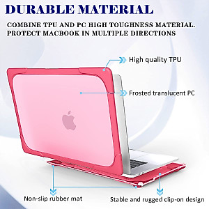 Mektron Laptop Case for MacBook Air 13 2022 2021 2020 2019 2018 Release A2337 M1 A1932 A2179 with Touch ID,[Heavy Duty][Dual Layer] Hard Plastic Bumper Protective Cover Shell with Kickstand (Rose)