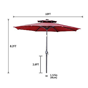 Klismos 10 ft 2 Layers Patio Umbrella with 40 Lights Windproof Outdoor Market Table Umbrella with Ventilation,Tilt and Crank(Red)