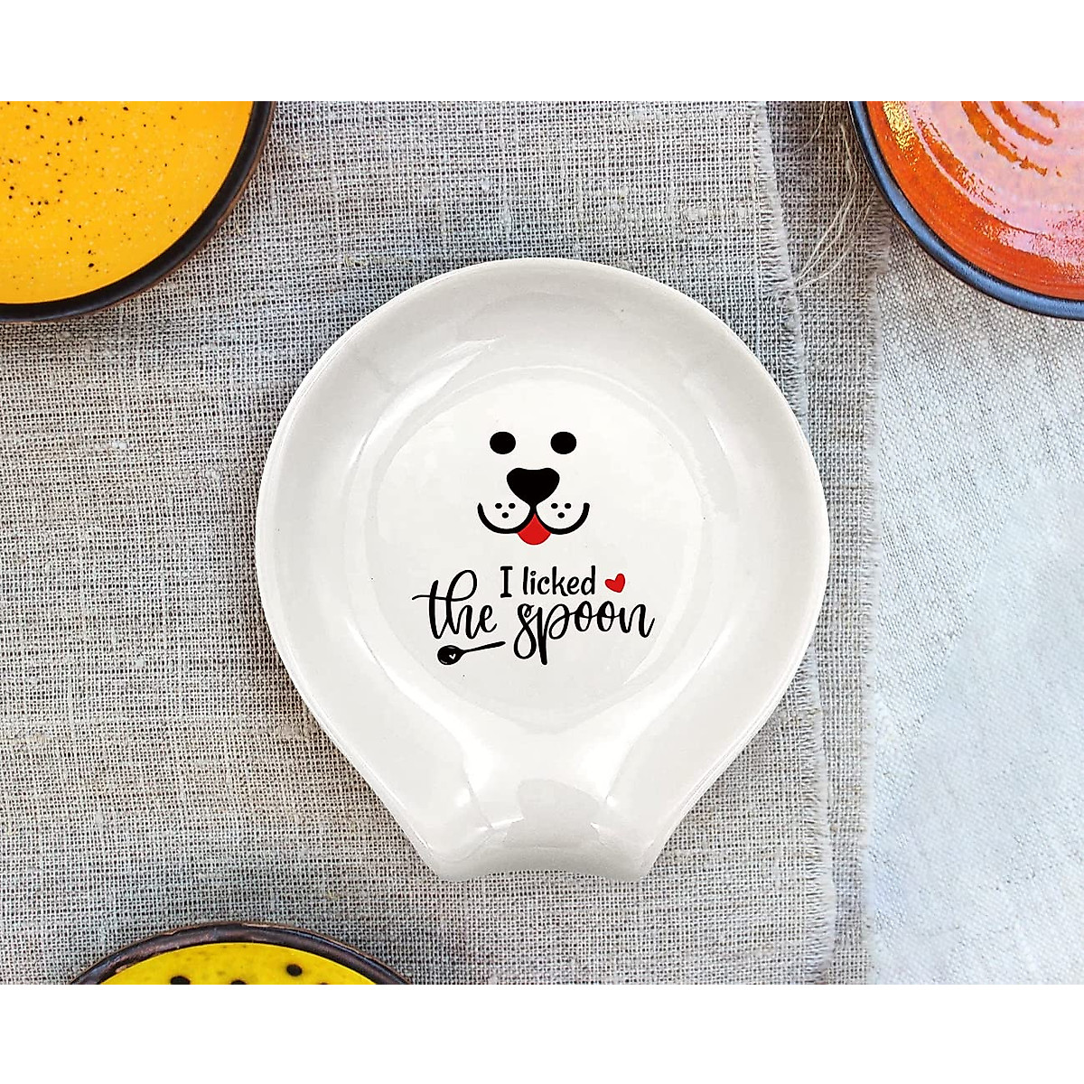 WHING Funny White Ceramic Coffee Tea Spoon Rest, I licked the spoon - Coffee Holder Coffee Station Decor Accessories Gift for Coffee Lovers Friends, 3.8×3.4×0.2