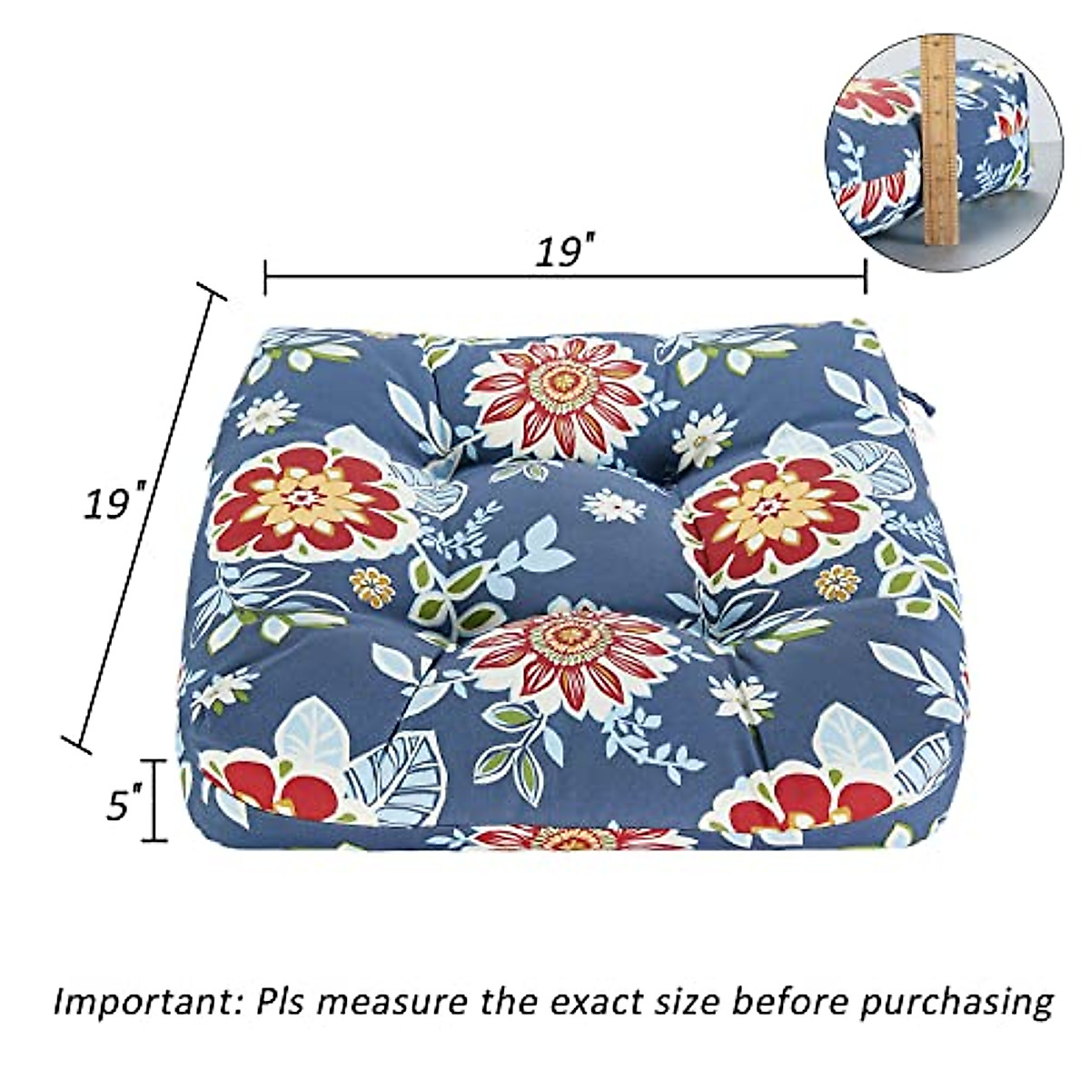 JMGBird Outdoor Chair Cushions, Pack of 2 Patio Seat/Back Cushions 19" x 19" with Ties for Patio Furniture Chairs Home Garden Decoration