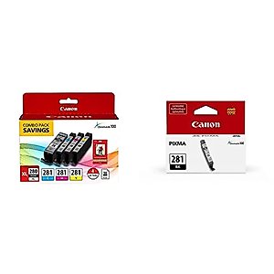 Canon PGI-280XL PGBK/CLI-281CMY, 50 Sheets PP-301 Combo Pack & 281 Black Ink Tank, Compatible to TR8520, TR7520, TS9120 Series
