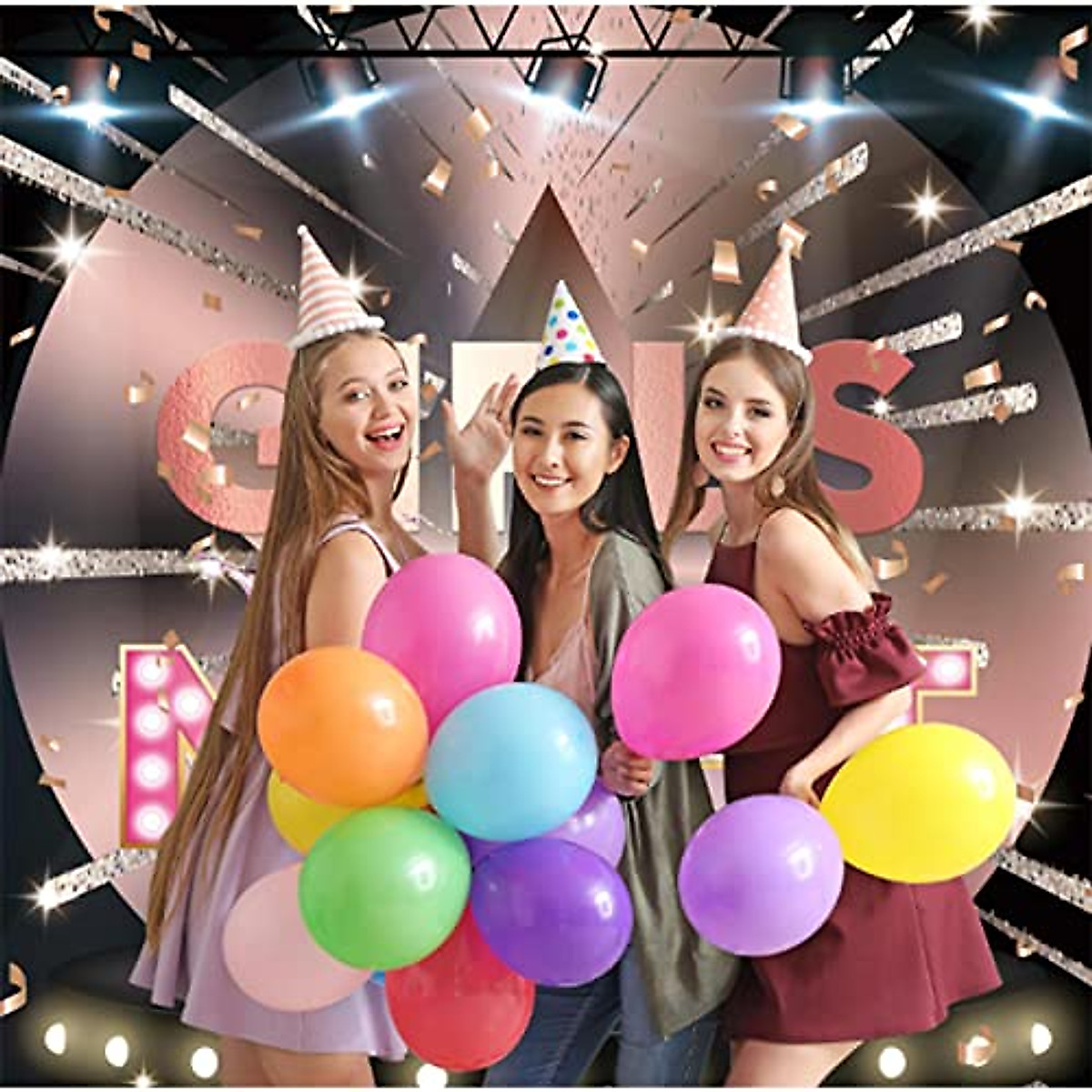 Allenjoy 72" x 72" Rose Gold Girls Night Backdrop Diamonds Birthday Party Decorations Photobooth Bridal Shower Background Selfie Banner Gathering Carnival Supplies Props