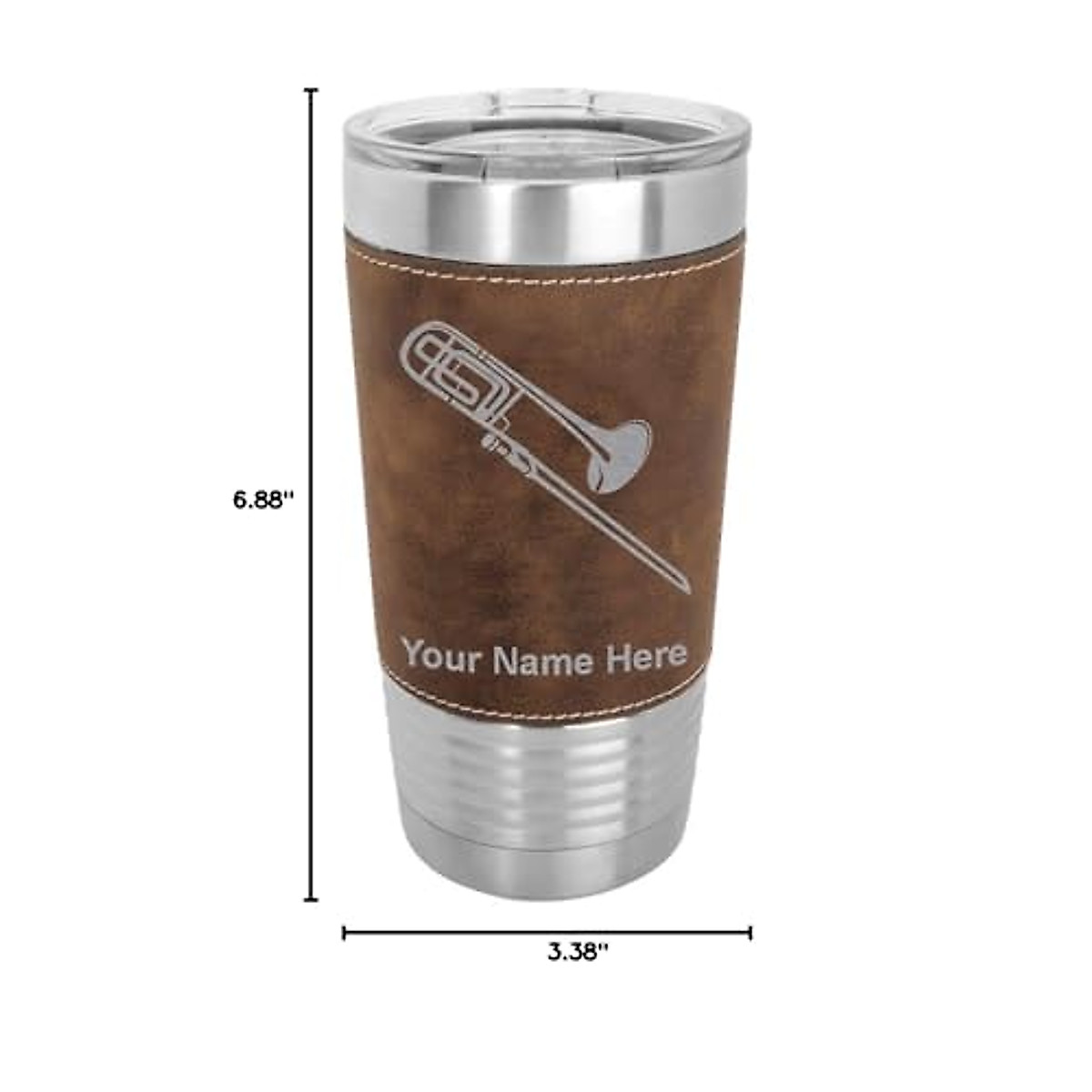 LaserGram 20oz Vacuum Insulated Tumbler Mug, Trombone, Personalized Engraving Included (Faux Leather, Rustic)
