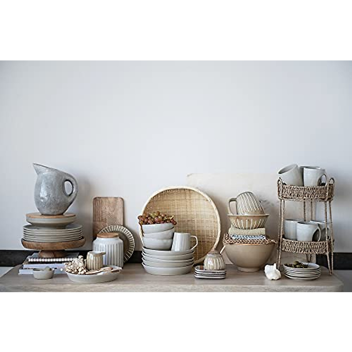 Bloomingville Neutral Reactive Glaze Stoneware Water Pitcher, 7.5", Sage