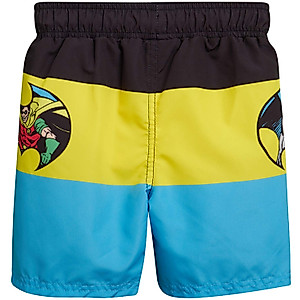WARNER BROS. Boys Batman UPF 50+ Swim Trunk Shorts - Batman and Justice League (Toddler/Boys), Size 2T, Batman/Yellow Blue