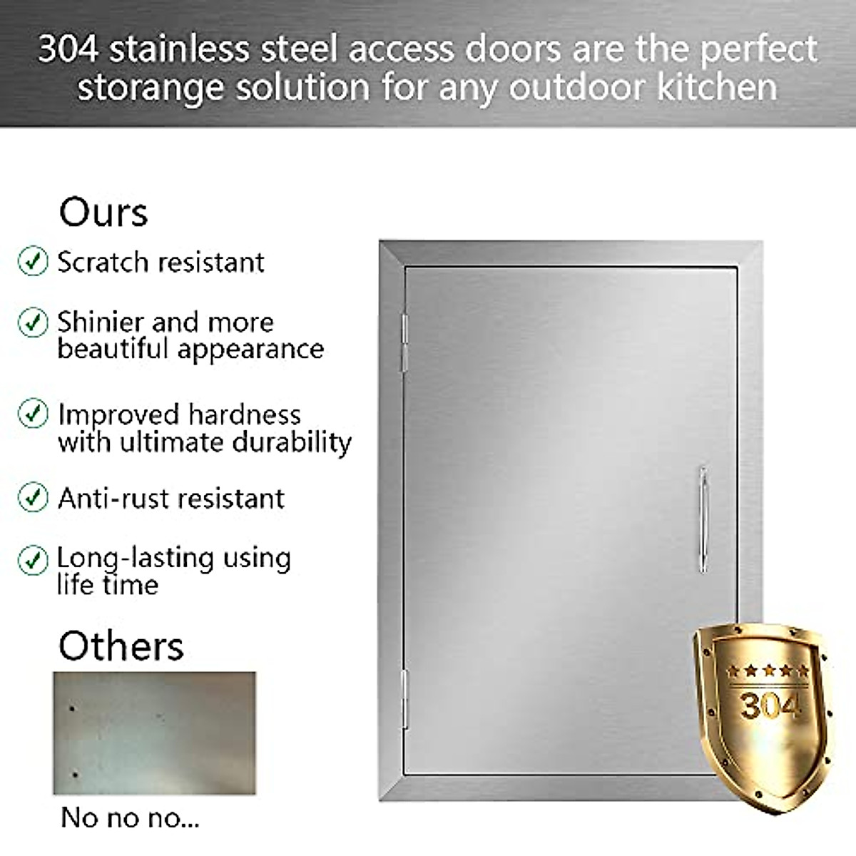 L 17x 24" H Access Panel, GDAE10 BBQ Single Door, Vertical 304 Stainless Steel, Outdoor Kitchen Doors for Island, Grill Station, Outdoor Cabinet Grill Station Home Restaurant Shopping Mall