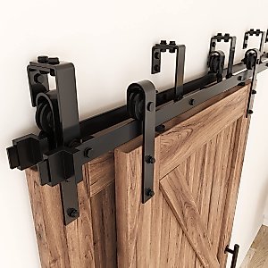 ZEKOO 6.6 FT Double Track Bypass Barn Door Hardware Kit Low Ceiling Wall Mount for Closet Double Wooden Doors (6.6FT Bypass kit)