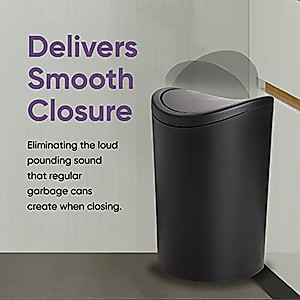 Superio Small Plastic Bathroom Trash Can with Lid 6 Liter, Black Mini Waste Bin 0.75 Gallon, Modern Flat Lid Step On Trash Can with Foot Pedal, Bathroom, Bedroom, Office, Under Desk, Soft Close