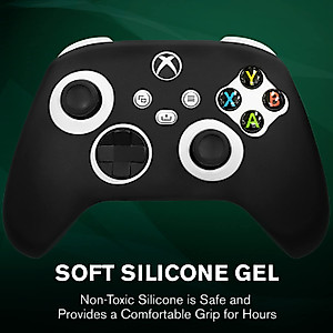 Fosmon Non-Slip Skin Protective Case Cover Compatible with Xbox Series X/S Controller (2 Pack - Black), Sweat Proof Silicone Rubber Gel Skin with 8 Thumb Grips Analog Cap