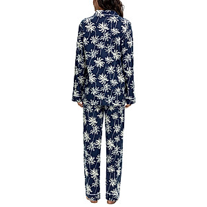 Tugege Pajamas Set Long Sleeve Sleepwear Women Button Down Nightwear Pj Lounge Sets (Deep Blue Coconut, Large)
