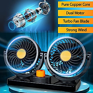 KINOWJI Car Cooling Air Fan,12V/24V Electric Dual Head Cooling Air Circulator 360 Degree Rotatable Auto Fan for Sedan SUV/RV/Boat/Truck /Auto Vehicles (24V)