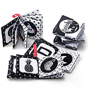 My First Soft Book,teytoy Nontoxic Fabric Baby Cloth Activity Crinkle Soft Black and White Book for Infants Boys and Girls Early Educational Toys Perfect for Baby Shower -Pack of 6