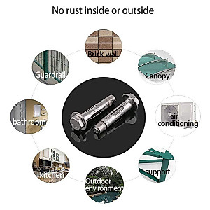 L-A Repair Part External Hex Expansion Bolt 304 Stainless Steel Expansion Bolts M8x80mm Silver (Pack of 3）