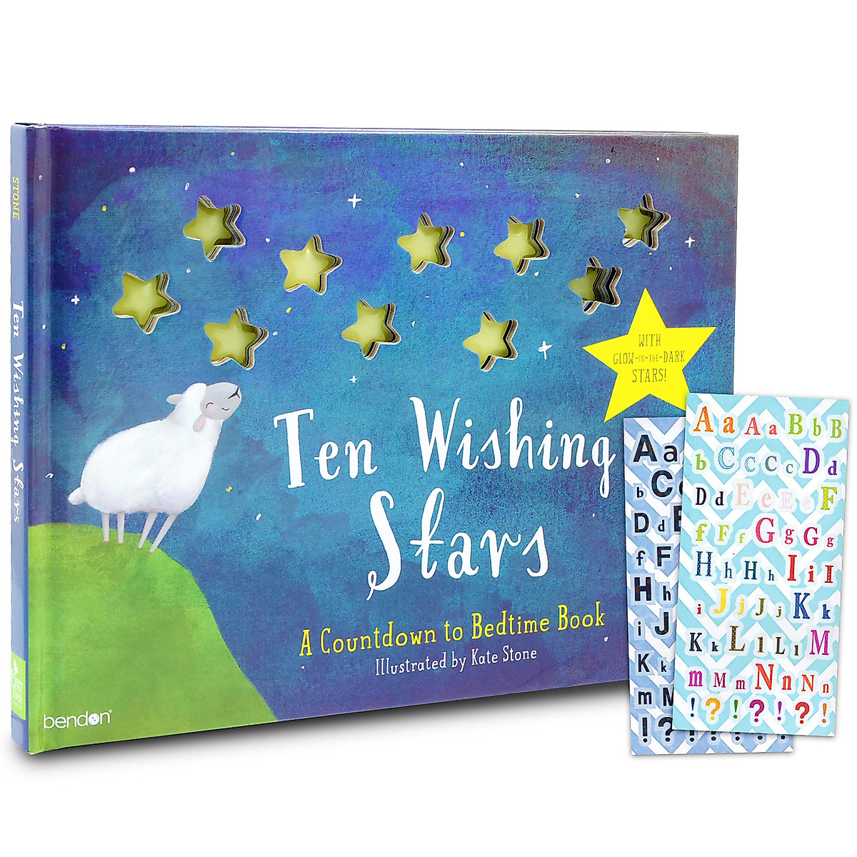 Piggy Toes Press Ten Wishing Stars: A Countdown to Bedtime Book Bundle ~ Glow in The Dark Bedtime Counting Book for Toddlers, Babies with ABC Stickers (Toddler Learning Books)