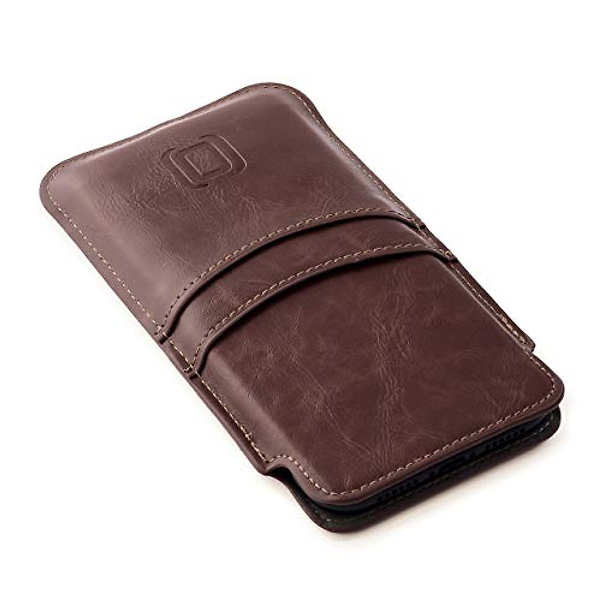 Dockem Provincial Wallet Sleeve for iPhone 14, 14 Pro, 13, 13 Pro, 12, 12 Pro, iPhone 11 & XR (6.1"): Slim Vintage PU Leather Cover with 2 Card Holder Slots: Professional Executive Pouch Case [Brown]