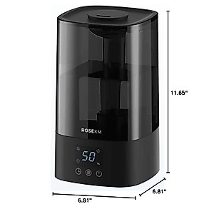 ROSEKM Automatic Humidifiers for Bedroom Large Room, 4.5L Cool Mist Humidifier for Home & Plant with Timer & Humidity Sensor, Last Up to 18H on High Setting, Auto Shut-Off, 360° Nozzle (Black)