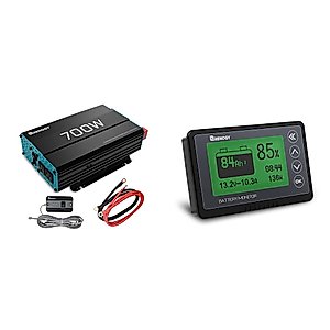 Renogy 700W Pure Sine Wave Inverter 12V DC to 120V AC Converter & 500A Battery Monitor, High and Low Voltage Programmable Alarm
