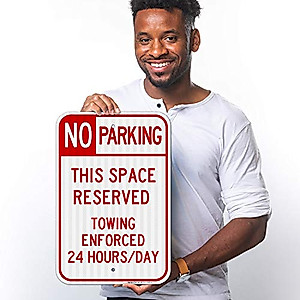 No Parking Space Reserved Sign, 12x18 Inches, 3M EGP Reflective .063 Aluminum, Fade Resistant, Made in USA by Sigo Signs