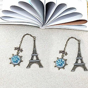 Eiffel Tower Glow Bookmark, Metal Bookmark with Chain, Vintage Bookmark with Snowflake for Teachers Students Mother Father Gifts