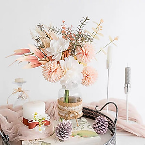 Jinborlend Artificial Flowers Bouquets Silk Peony Flower Chrysanthemum Ball Flowers Bouquet Artificial Fall Flowers Arrangements Wedding Bouquets Fake Flower for Home Kitchen Garden Party