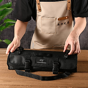 NANFANG BROTHERS Knife Set with Bag, 8 Pieces Damascus Steel Chef Knives with Portable Knife Roll Storage Bag, Blade Guards, Carving Fork, Sharpener and Kitchen Shears for Outdoor Camping BBQ Travel