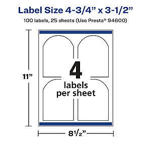 Avery Glossy Clear Arched Labels with Sure Feed, 4.75" x 3.5", 100 Glossy Clear Labels, Print-to-The-Edge, Laser/Inkjet Printable Labels