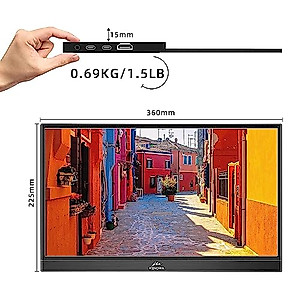 Kenowa 15.6 Inch Touchscreen Portable Monitor FHD IPS 1080P Laptop Monitor USB C HDMI Port HDR External Monitor Built-in Speakers and Stands Travel Monitor for Laptop/PC/Mac/XboxPS4/5/Switch/Phone
