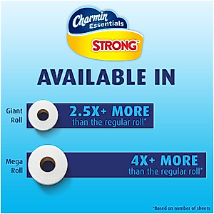 Charmin Essentials Strong Toilet Paper, Bath Tissue, Mega Roll, 12 Count