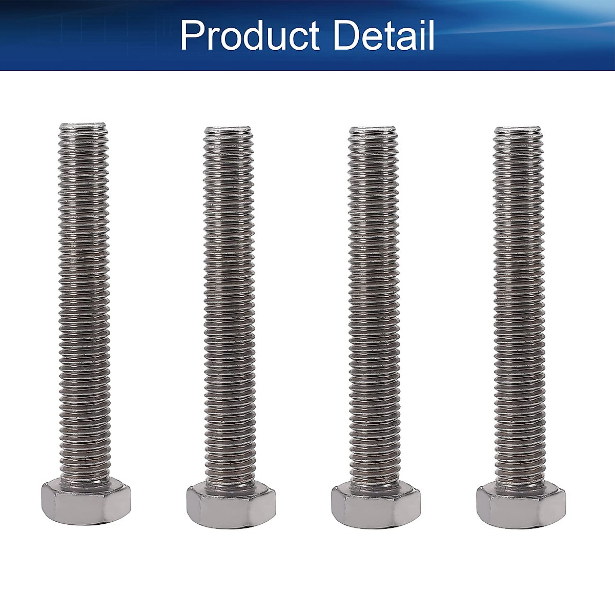 Bettomshin 5Pcs M12 x 80mm Hex Bolts, 304 Stainless Steel 1.75mm Thread Pitch Fully Threaded Metric Hex Head Screw Bolts, Hexagon Screw Bolt, Hex Tap Bolts, Silver (Overall Size 87.68x19x19mm)