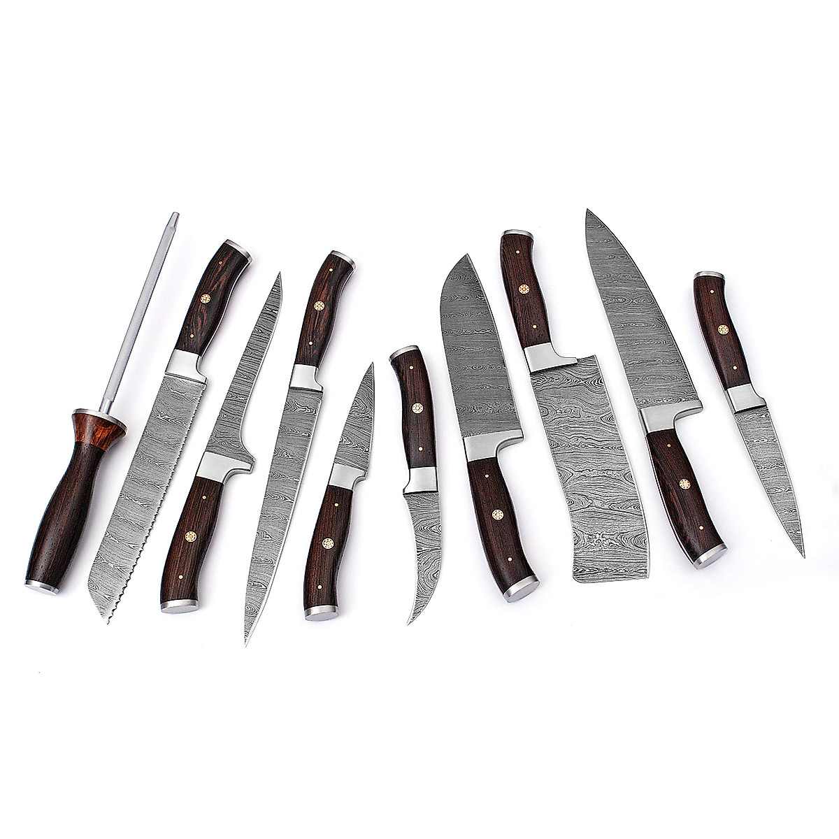 randy Handmade Damascus Kitchen Chef Knife Set - Professional Damascus Steel Knife Set - 10 pcs Japanese Damascus Knife Set With Leather Bag/Case(10801)