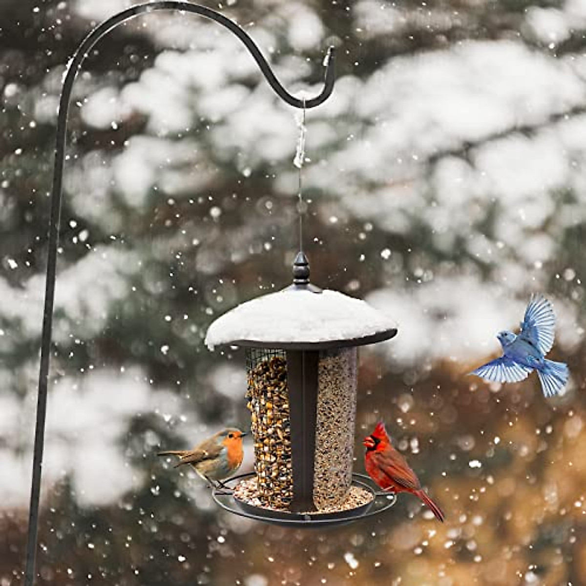 Bird Feeder Tall for Outside Hanging, Bird Seed for Outside Wild Bird Feeders for Garden Yard Outdoor Decoration, 2 Column Design for Different Approaching, Brown