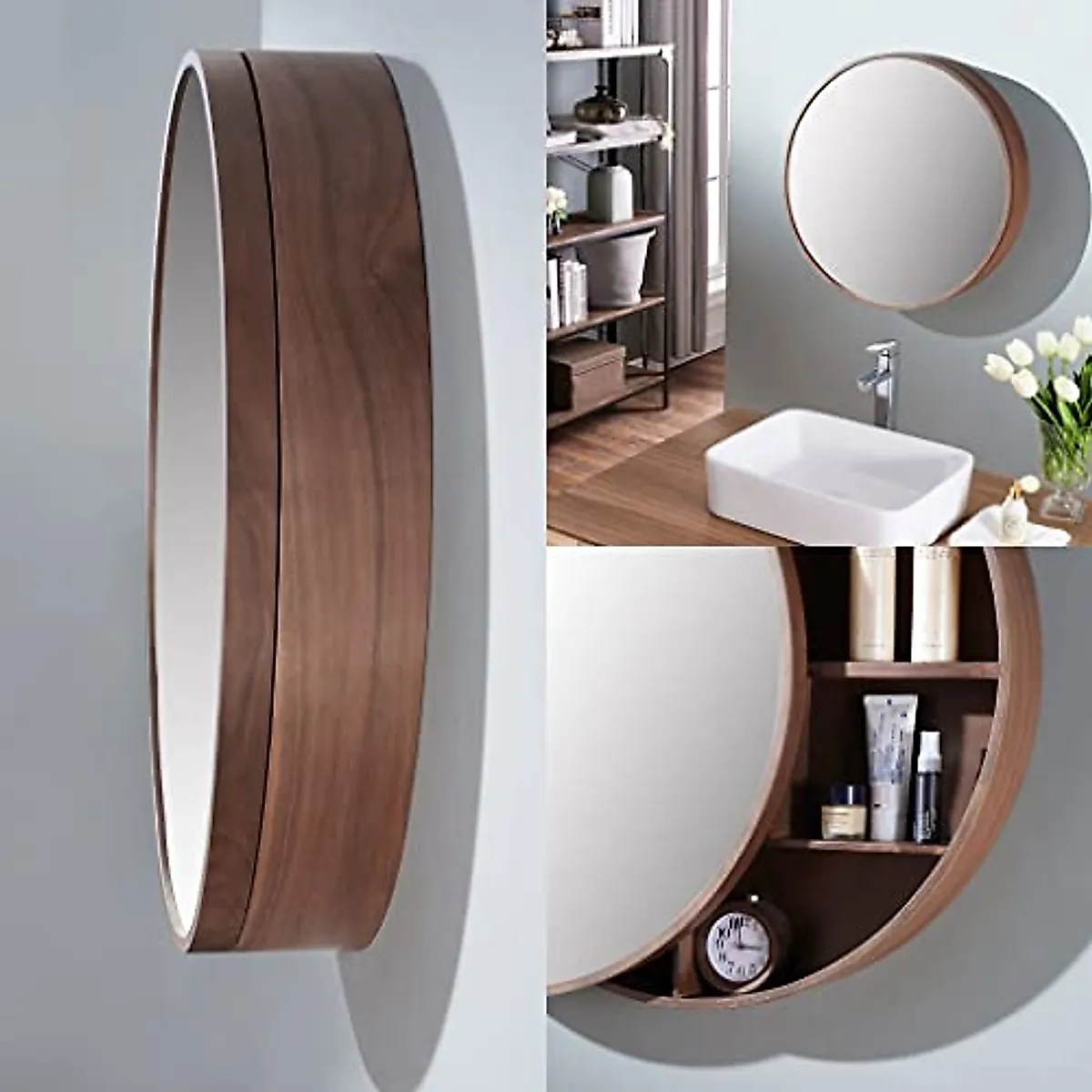 LED Lighted Bathroom Mirror Cabinet, Wall Mounted Bathroom Medicine Cabinet,Vanity Mirrored Storage Cabinet Mirror, Solid Wood (Color : Walnut, Size : 700mm Medicine Cabinet)