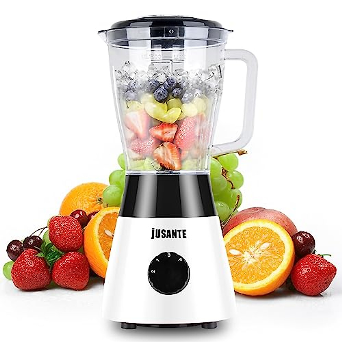 Blender for Kitchen 52oz Smoothie Blender with Plastic Jar 500 Watts Countertop Blender for Shakes and Smoothies 2 Speed with Pulse Licuadora Ice Crusher Blender for Frozon (White Black)