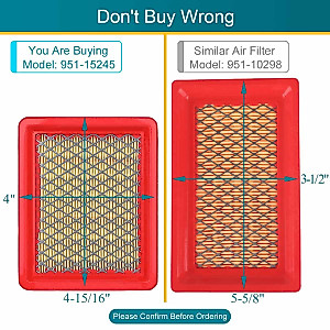 Emmawin 2 Pack 951-15245 Air Filter for Cub Cadet MTD 159cc 196cc Engine Lawn Mower, Replace Air Filter 751-15245