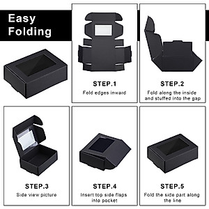 Zonon 30 Pieces Mini Kraft Paper Box with Clear Window Craft Cardboard Present Box Present Packaging Box for Favor Treat Bakery Candy, 3.34x2.36x1.18 Inch (Pack of 30)