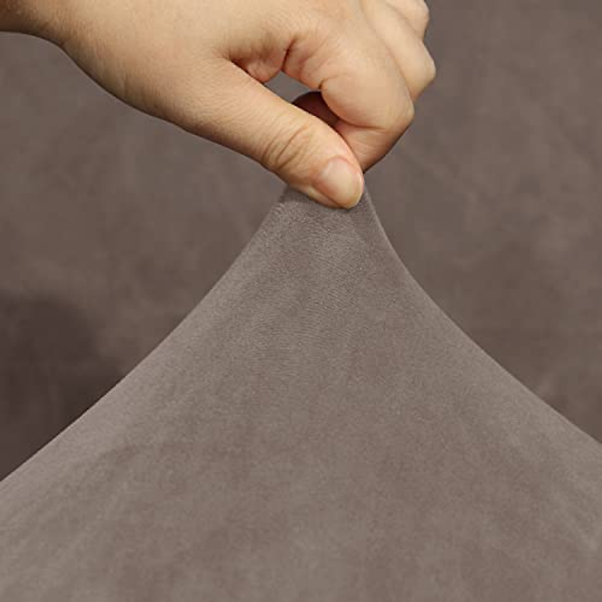 LIPOR Set of 4 Stretch Velvet Taupe Shell Chair Cover Mid Century Modern Dining Room Chair Slipcover Armless Accent Chair Cover Chair Protector Cover for Home Living Room Kitchen Office (Taupe, 4PCS)