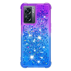CAIYUNL for Oneplus Nord N300 5G Case with Tempered Glass Screen Protector,Glitter Bling Floating Liquid Women Girls Cute Phone Case Soft TPU Protective Cover for Oneplus Nord N300 5G-Purple Blue