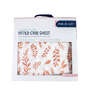 Bebe au Lait Classic Muslin Crib Sheet, 100% Cotton Muslin, Fits Standard Crib Mattress - Pink Leaves