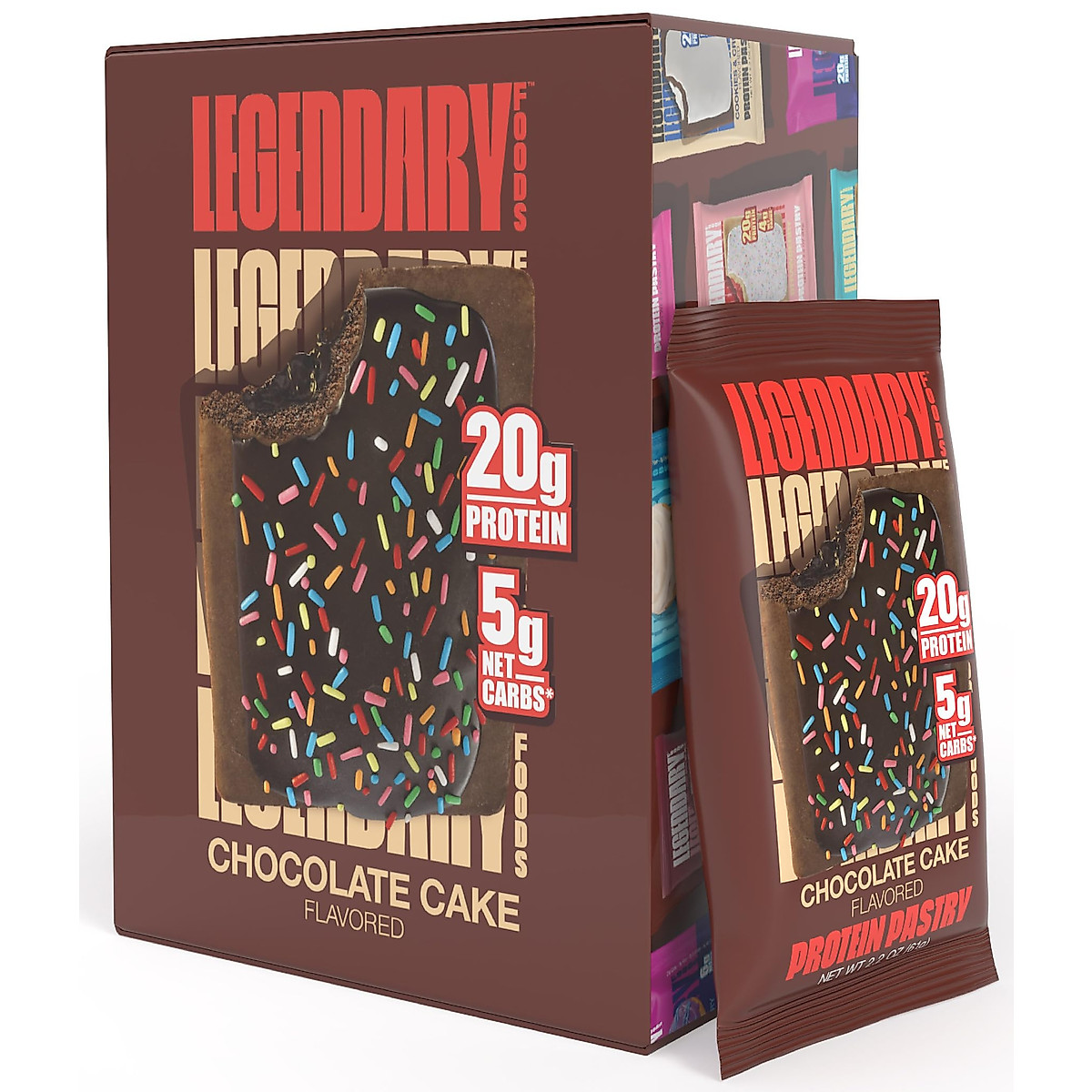 Legendary Foods 20 gr Protein Pastry | Low Carb, Tasty Protein Bar Alternative | Keto Friendly | No Sugar Added | High Protein Breakfast Snacks | Gluten Free Keto Food - Chocolate Cake (8-Pack)