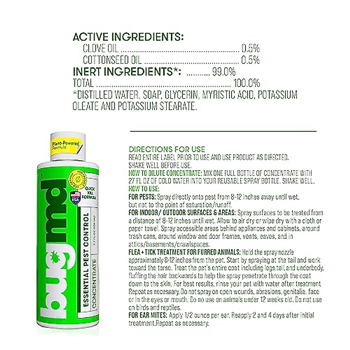 BugMD Pest Control Essential Oil Concentrate 3.7 oz (2-Pack), Plant-Powered Bug Spray Quick Kills Flies, Ants, Fleas, Ticks, Roaches, Mosquitoes