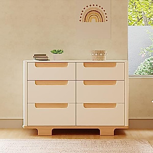 babyletto Yuzu 6-Drawer Dresser in White and Natural, Greenguard Gold Certified