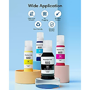 502 High Capacity (5 Bottles) Compatible Refill Ink Bottle Replacement for Epson 502 Ink Refill Bottles (Not Sublimation Ink) Use for EcoTank ET-2850 ET-3830 ET-3850 ET-2760 ET-3760 ET-15000 Printer